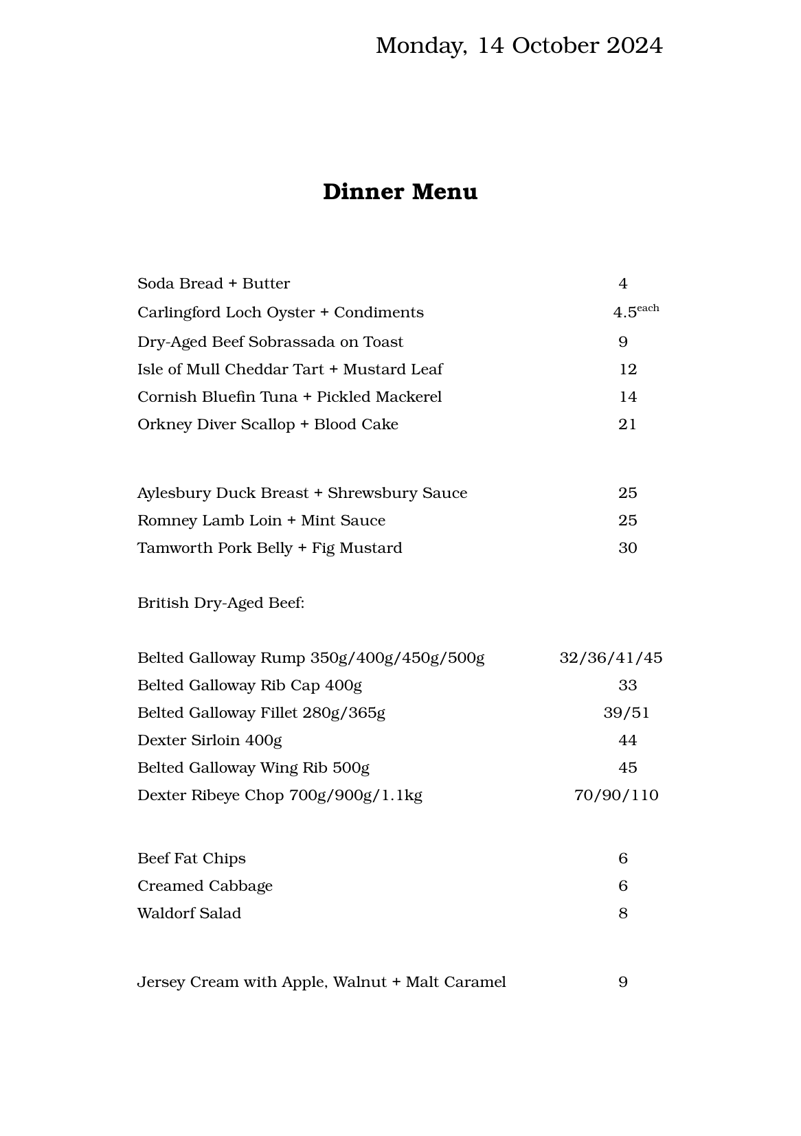 Cookshop Menu – Hill & Szrok